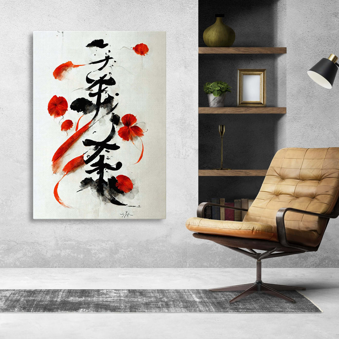 Tableau Calligraphie Japonaise Noir et Rouge | TableauDecoModerne®