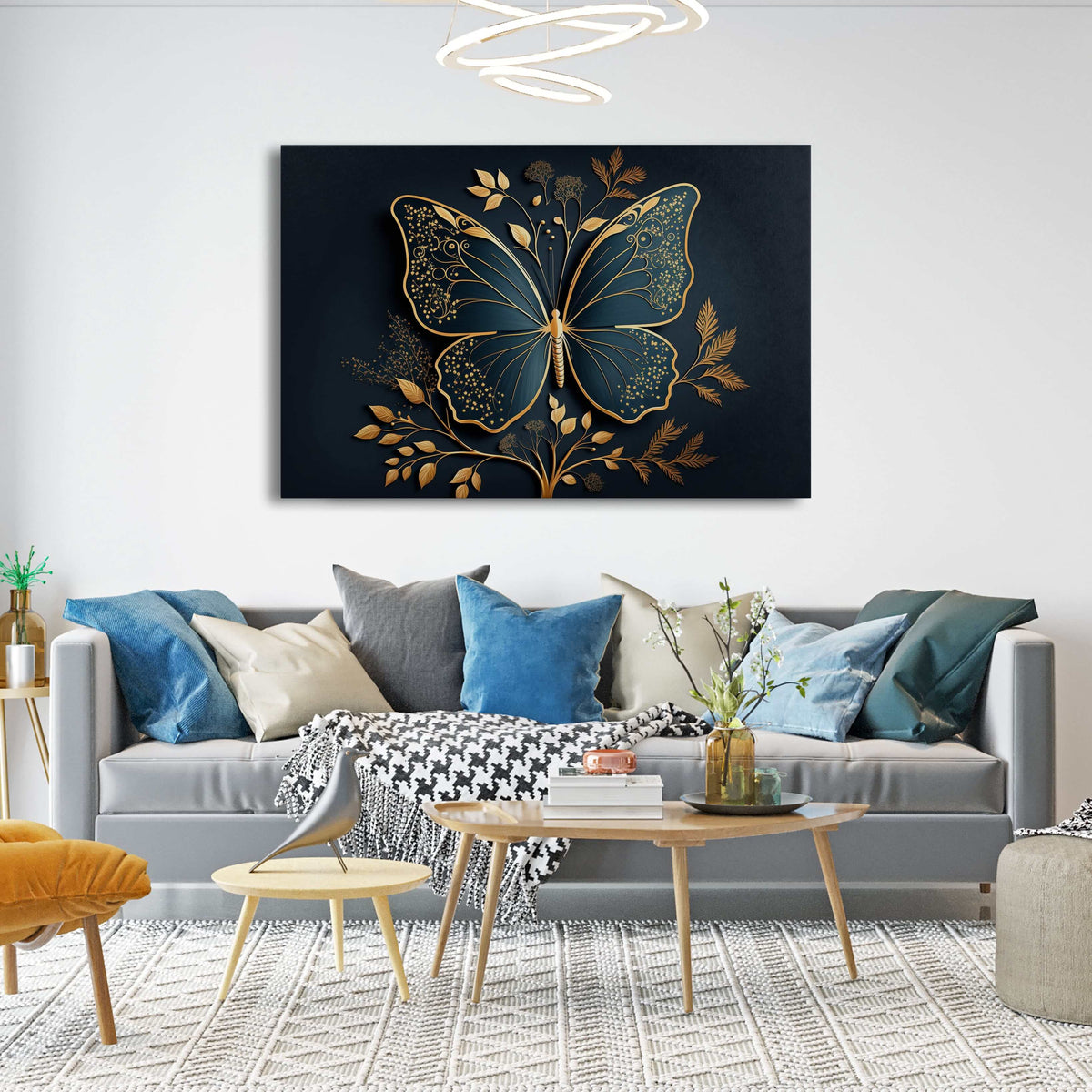 Tableau Papillon Moderne Bleu Or | TableauDecoModerne®
