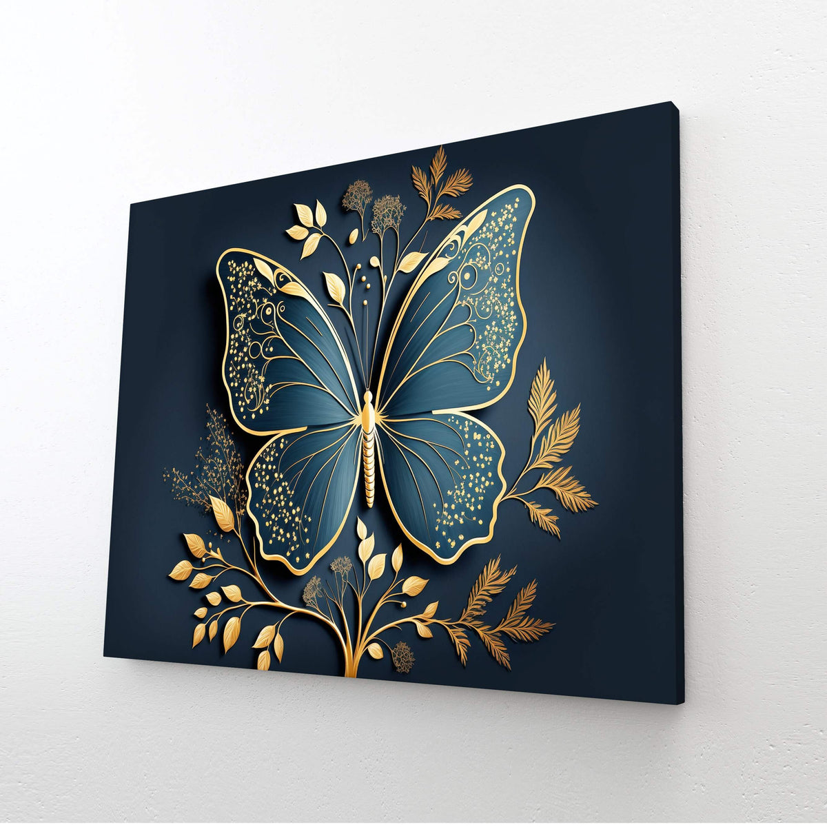 Tableau Papillon Moderne Bleu Or | TableauDecoModerne®